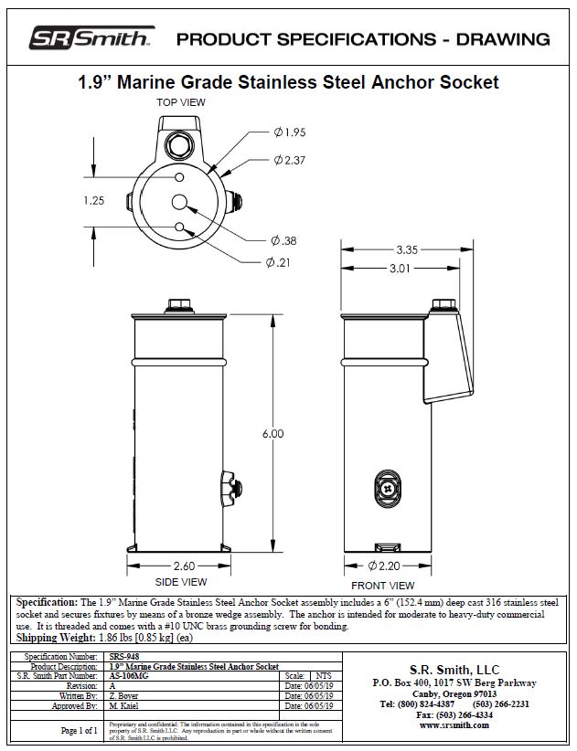 6" Commercial Stainless Steel Wedge Anchor | Swimming Pool Parts ...